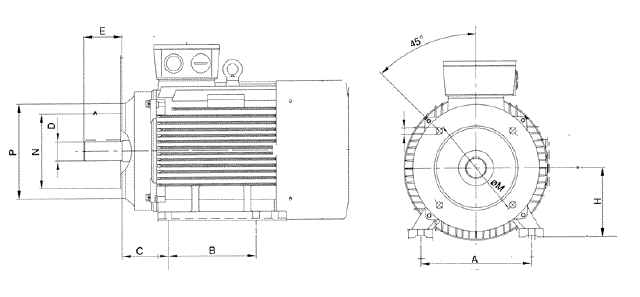 3kw 4 Pole (1500rpm) 100L Frame B34 Foot and Face Mounted Aluminium ...